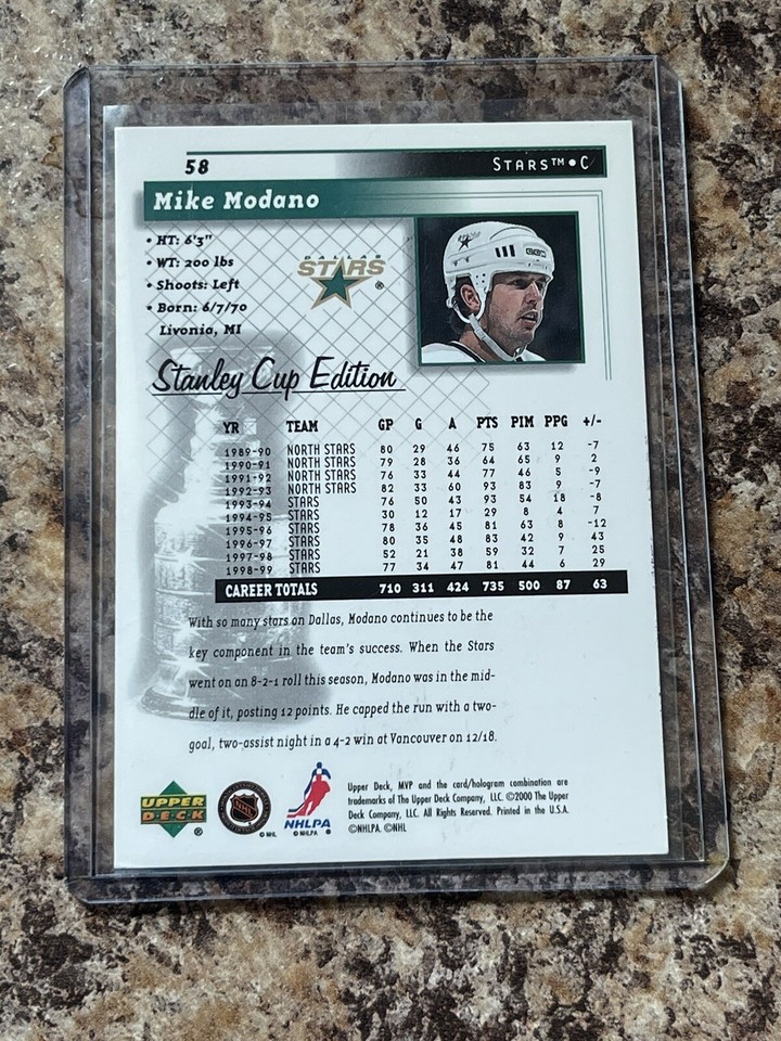 2000 Upper Deck Mike Modano #58 Autograph Hockey USA Dallas Stars Live ...