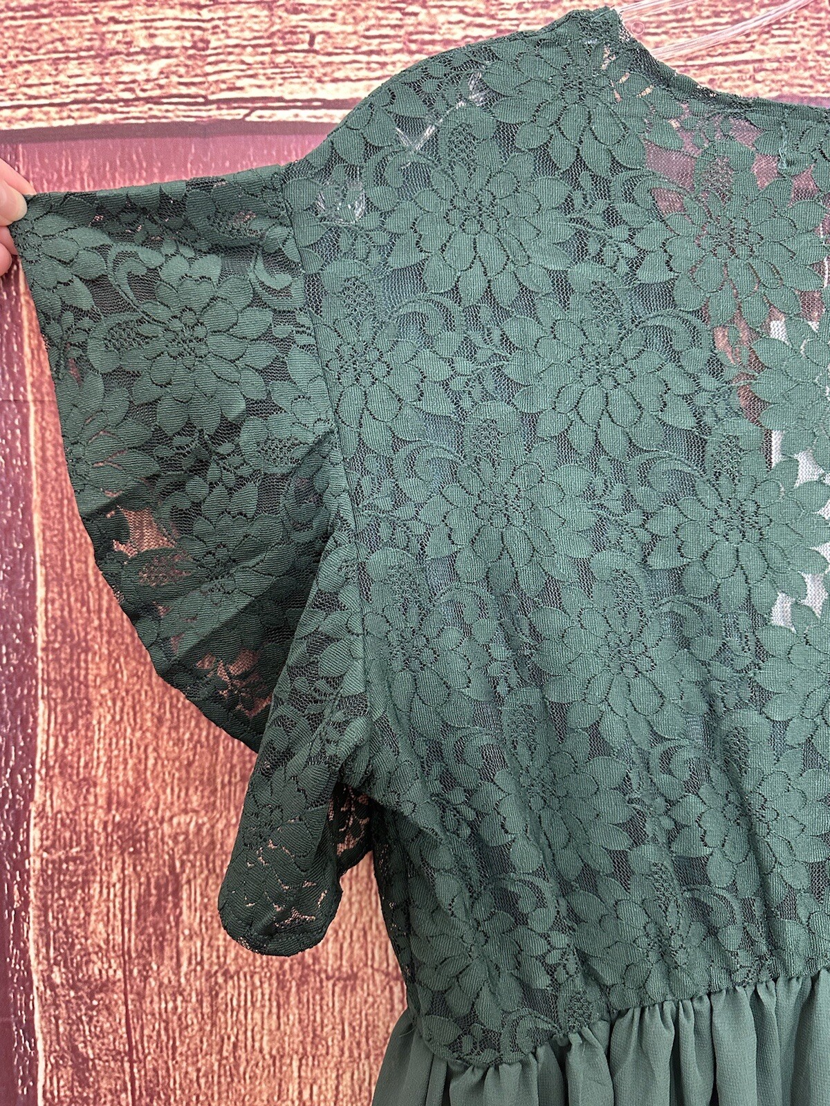 Enka Formal Vneck Dress, Lace Bodice, Elastic Waist, Flutter Sleeve ...