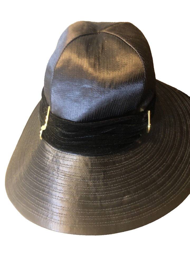 Vintage 1960's CHARO Hat Black Satin with Velvet Band | eBay