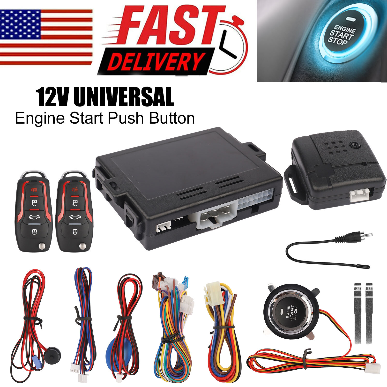 Car Keyless Entry Engine Start Alarm System Push Button Remote Starter ...