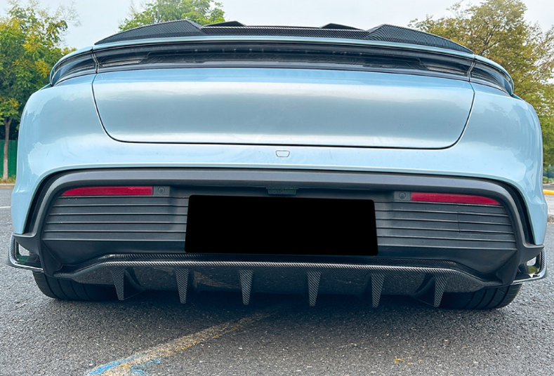 Carbon Fiber Look Rear Diffuser + Corner Extension For Porsche Taycan ...