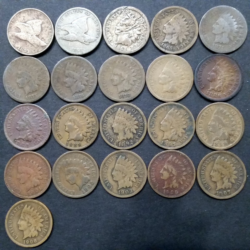 26 pc Lot Flying Eagle & Indian Head Penny Cent 21 Unique Set Partial ...