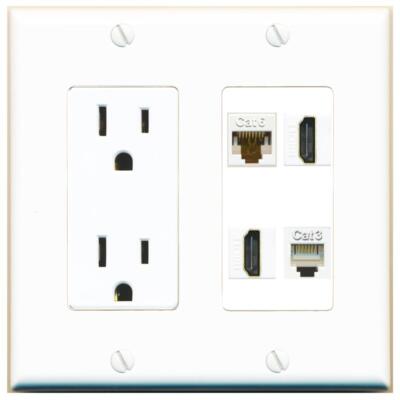 CAT6 2 HD PHONE Port Wall Plate w/Power Outlet White | eBay