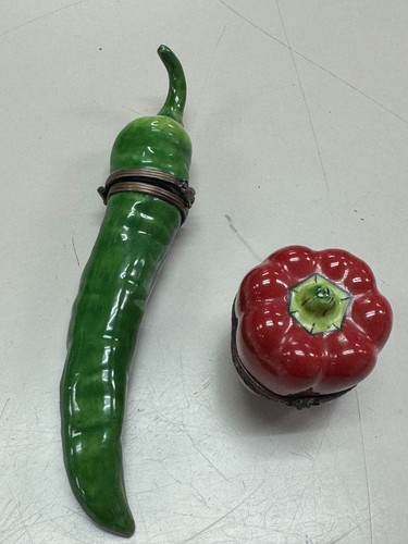 2 French Limoges Large Red Hot Chili Pepper Trinket Box Peint Main ...