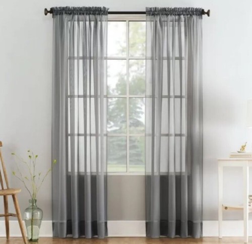 59"x95" Grey Marjorie Sheer Voil Curtain, Single Panel, Mainstays | eBay