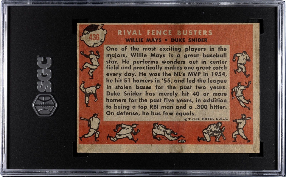 1958 Topps Willie Mays Duke Snider Rival Fence Busters #436 - SGC 3 | eBay