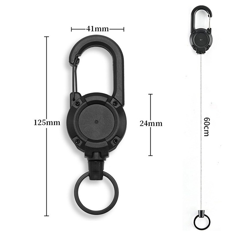 Heavy Duty Retractable Carabiner Car Key Chain Badge Holder Steel Cord ...