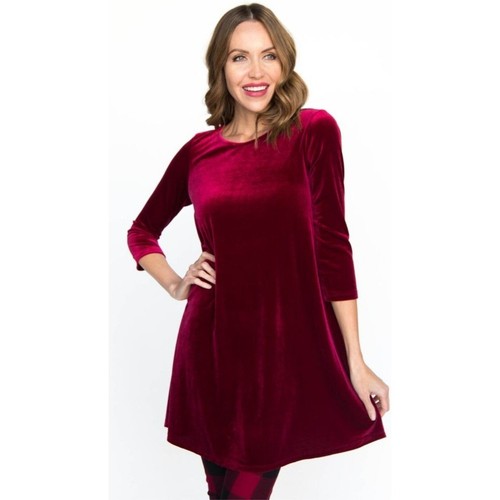 Agnes & Dora Velvet 3/4 Sleeve Swing Tunic Deep Berry Large Pockets NWT ...