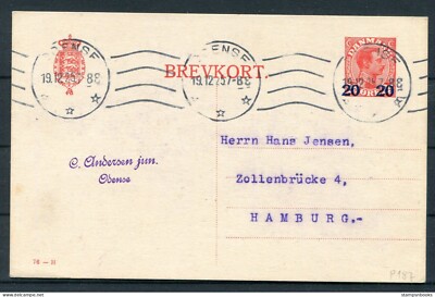 1925 Denmark 20/25ore Red (76 - H) Brevkort, Stationery postcard Odense ...