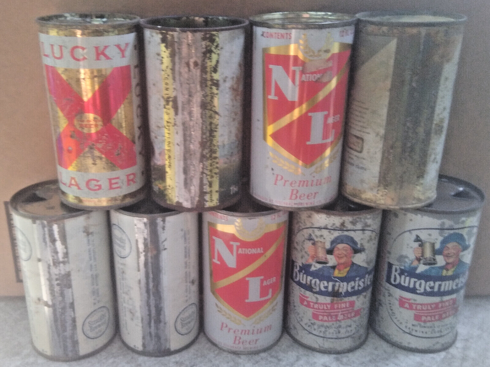9 Flat Top Beer Cans Burgermeister Jax Lucky Schmidt NatLag Goetz ...