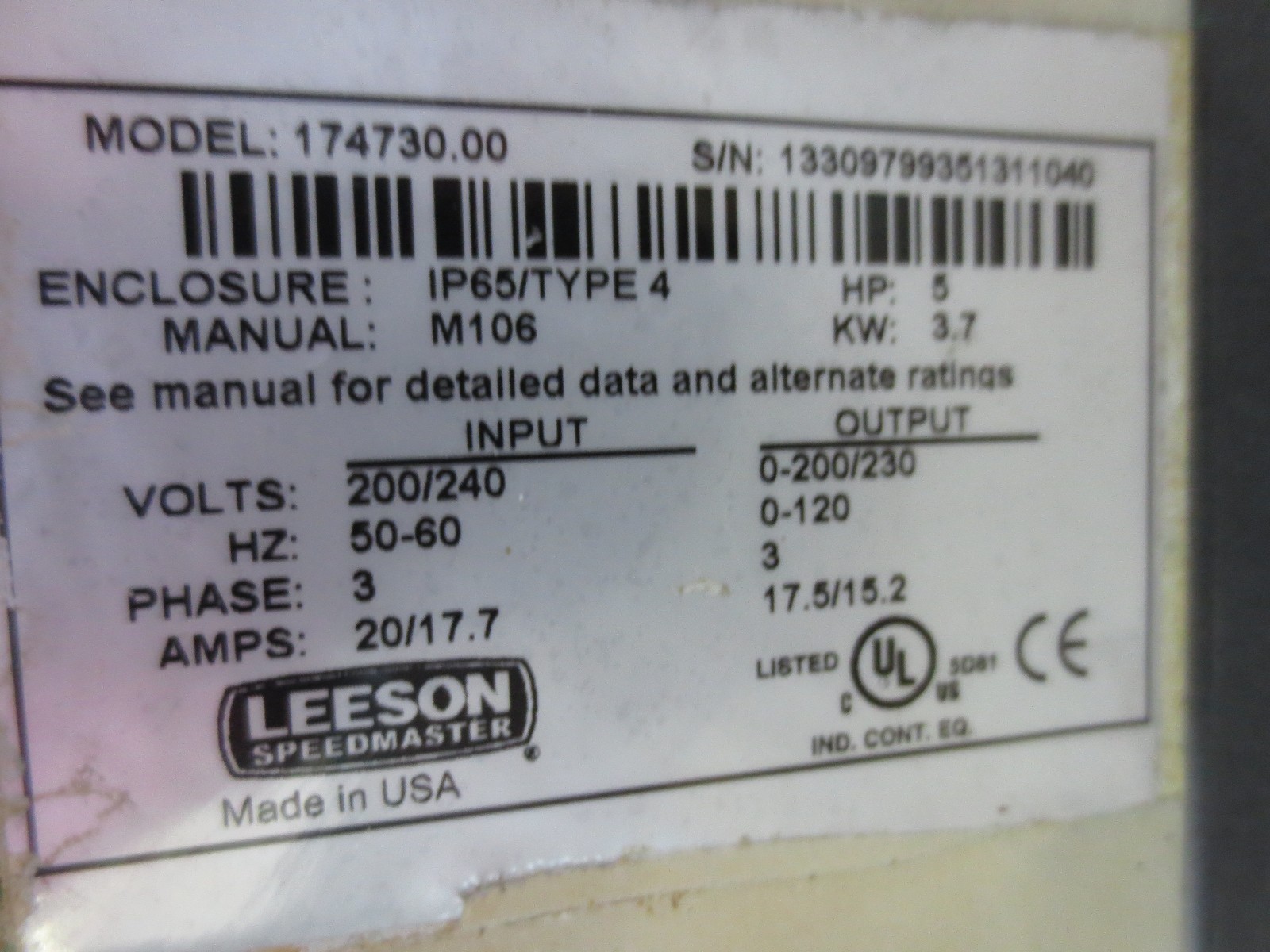 LEESON 174730.00 SPEEDMASTER MICRO SERIES VFD - 5HP 200/240 V for sale ...