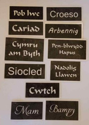 Welsh words stencils (mixed) for etching on glass Cwtch Cariad Arbennig ...