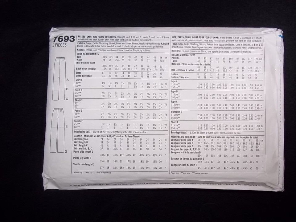 Simplicity Pattern 7693 2 Hour Pants & skirts Size PP 12-18 | eBay