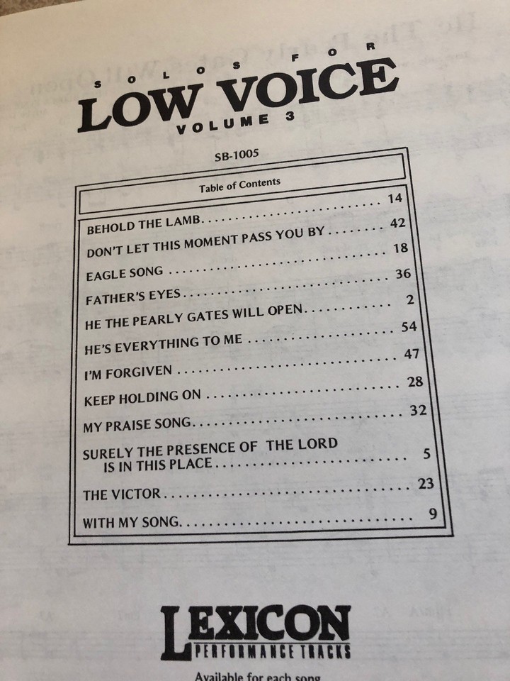 Solo for Low Voice Volume 3 Vocal Solos with Accompaniment from Lexicon ...