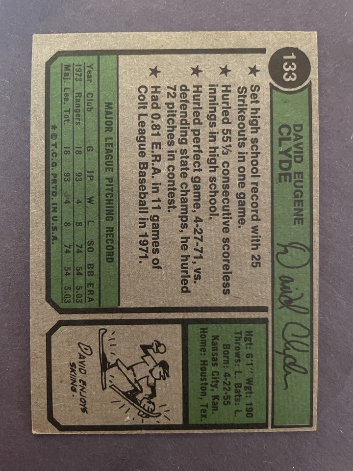 1974 Topps #133 David Clyde Texas Rangers | eBay