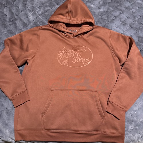 Bass Pro Shops Orange Hoodie Sweatshirt Brown Bass Fish Logo Men's XL ...