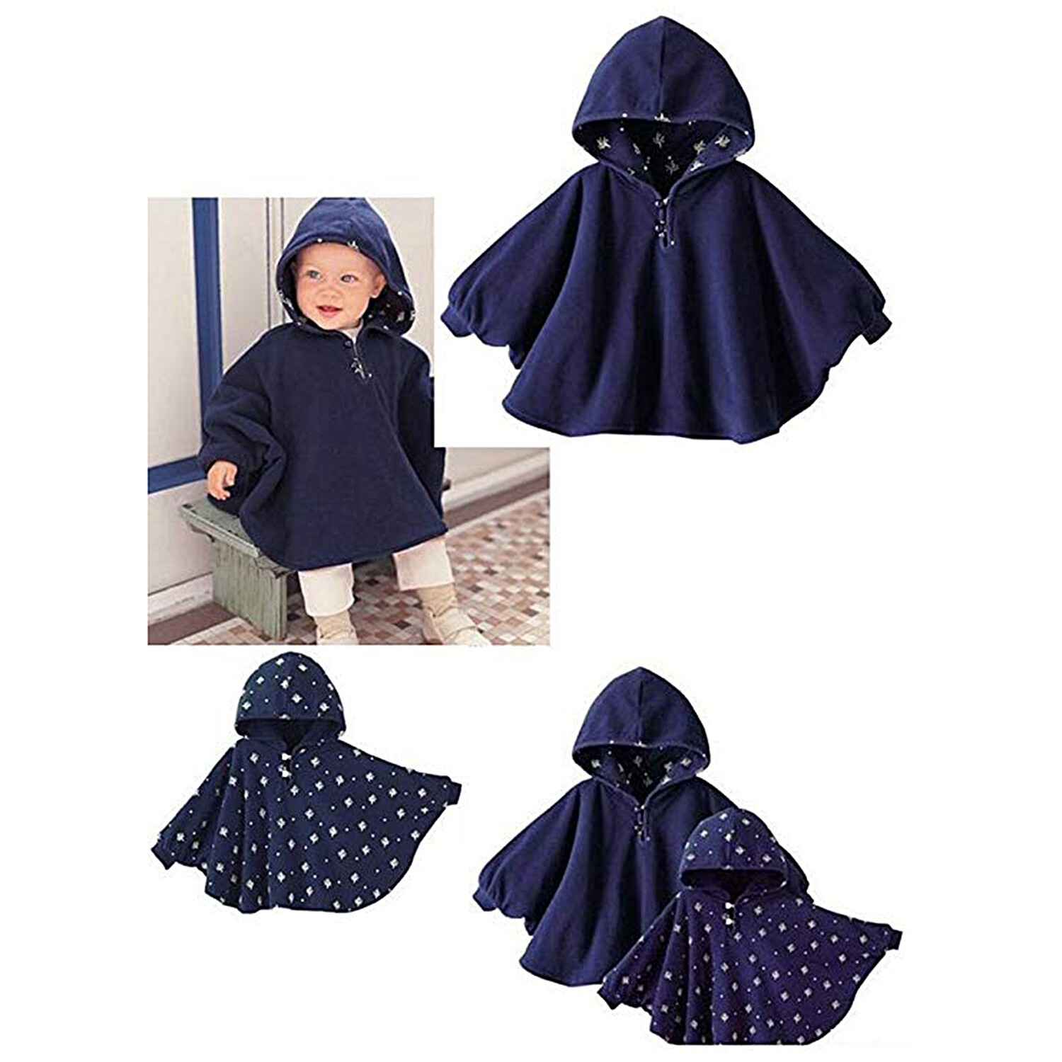 Baby Boys Girls Toddler Hooded Double-Side Wear Cape Poncho Warm Coat ...
