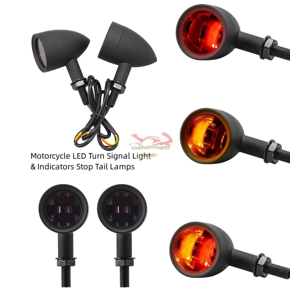 Black Motorcycle LED Blinker Amber Turn Signal Red Brake Tail Light For ...