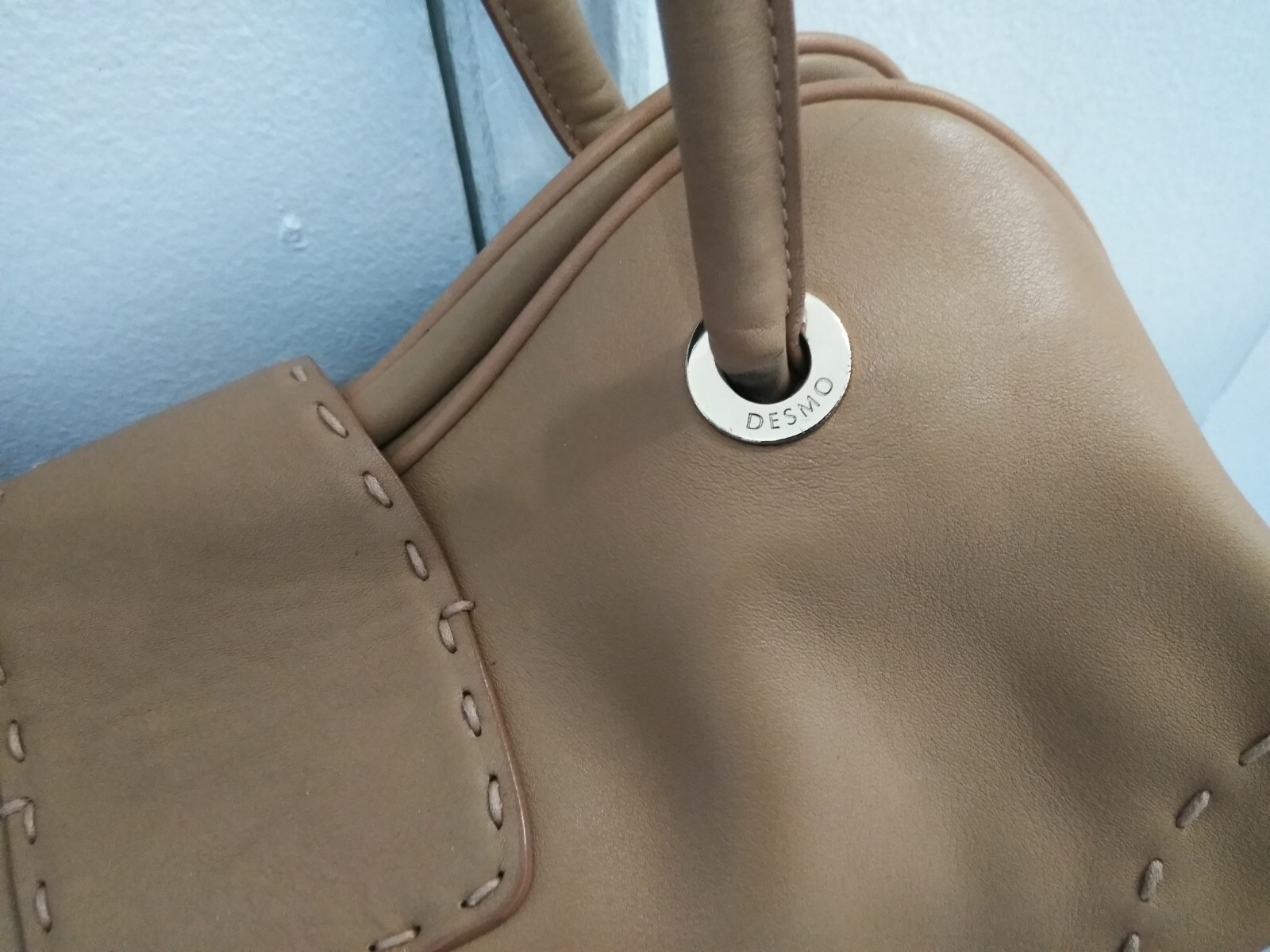 DESMO SATCHEL PURSE HANDBAG CARAMEL STITCH DETAILS MADE IN ITALY (RARE ...