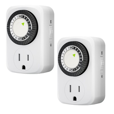HBN 2Pcs Indoor Outlet Timers Plug Mechanical 2/3 Prong 24-Hour Mini ...