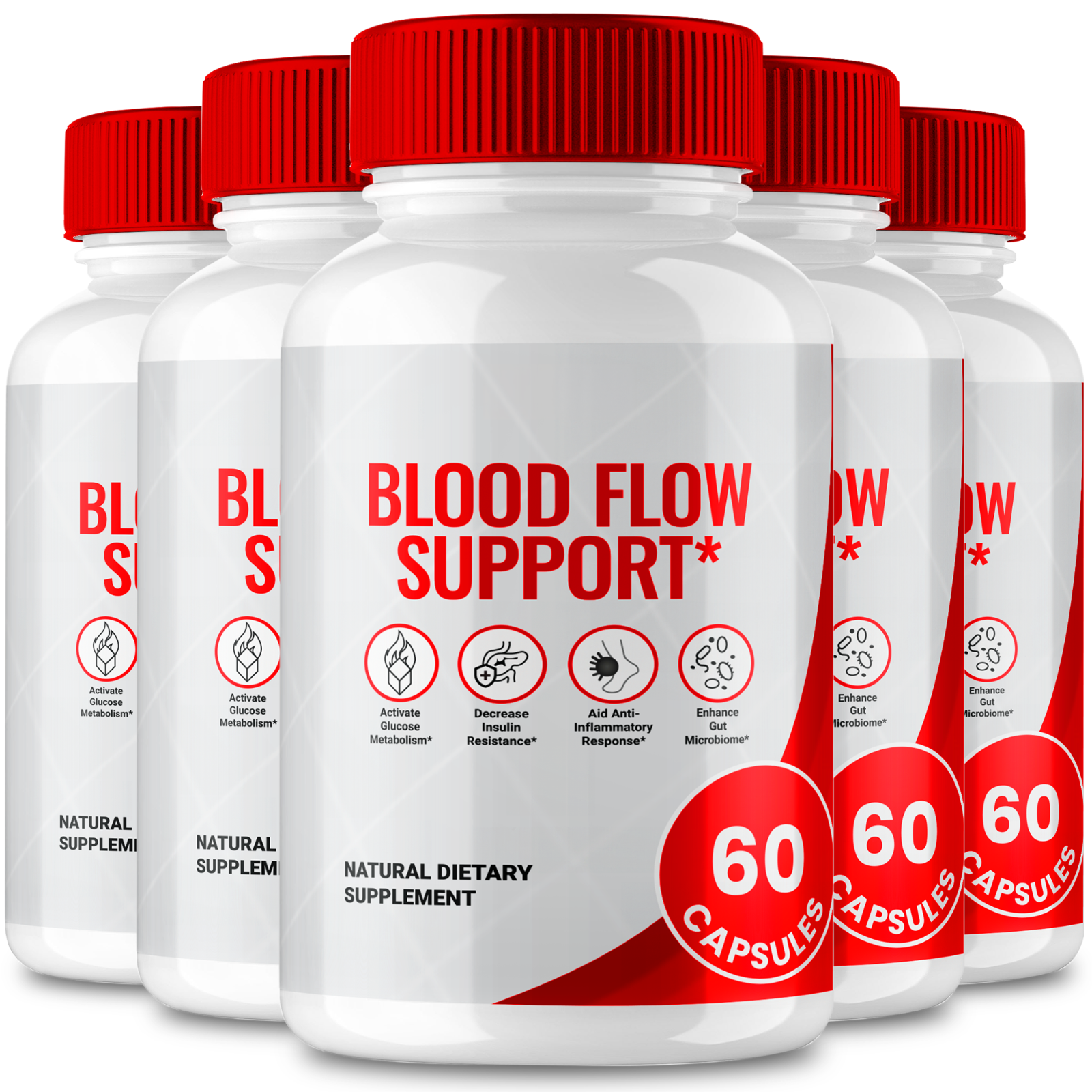 (5 Pack) Blood Flow Support Capsules, Blood Supplement Pills (300 ...