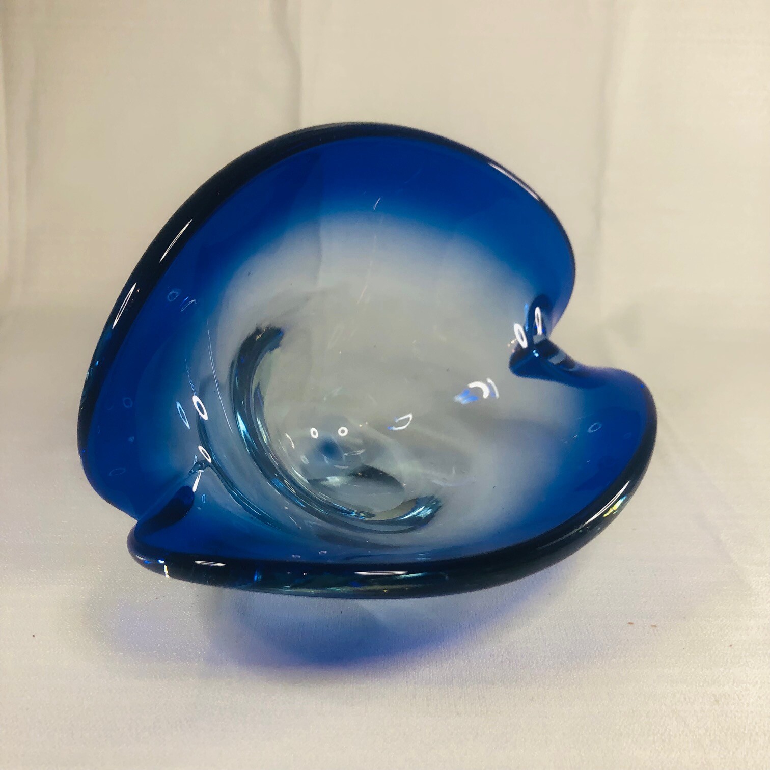 Murano Glass Clam Shell Blue to Clear Faceted Tilt Base Mid Century | eBay
