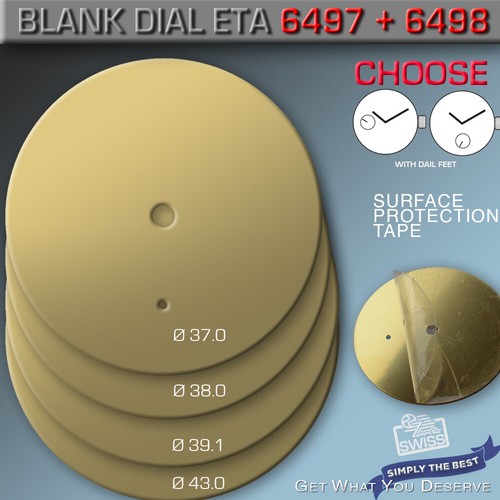 BLANK DIAL, ETA UNITAS 6497, 6498, Ø 37.0, 38.0, 39.1 mm, BRASS 0.4 mm ...
