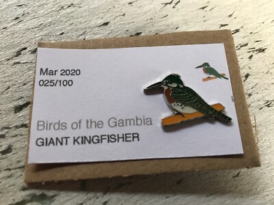 RSPB Interest Gambia GIANT KINGFISHER enamel BIRD pin badge . Excellent ...