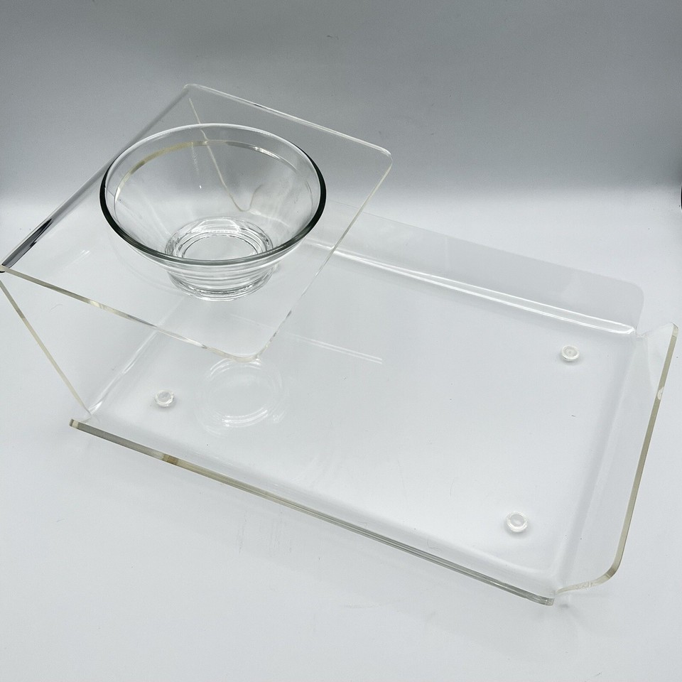 Lucite Clear Acrylic Chip Dip Fancy Serving Tray Set Elevated Bowl ...