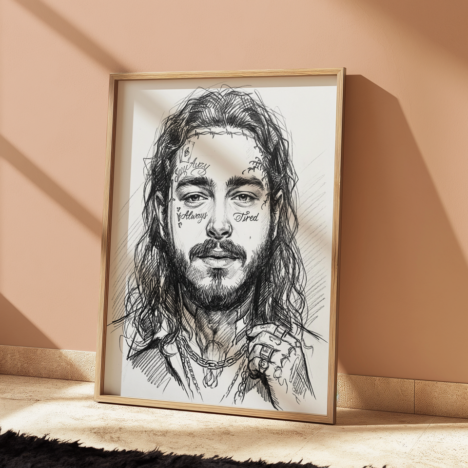 POST MALONE DRAWING PRINT PORTRAIT SKETCH 8" x 10" POST MALONE WALL ART ...