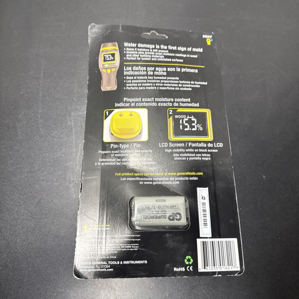 General Tools Pin Type Digital Moisture Meter w/ Water Damage & Mold ...