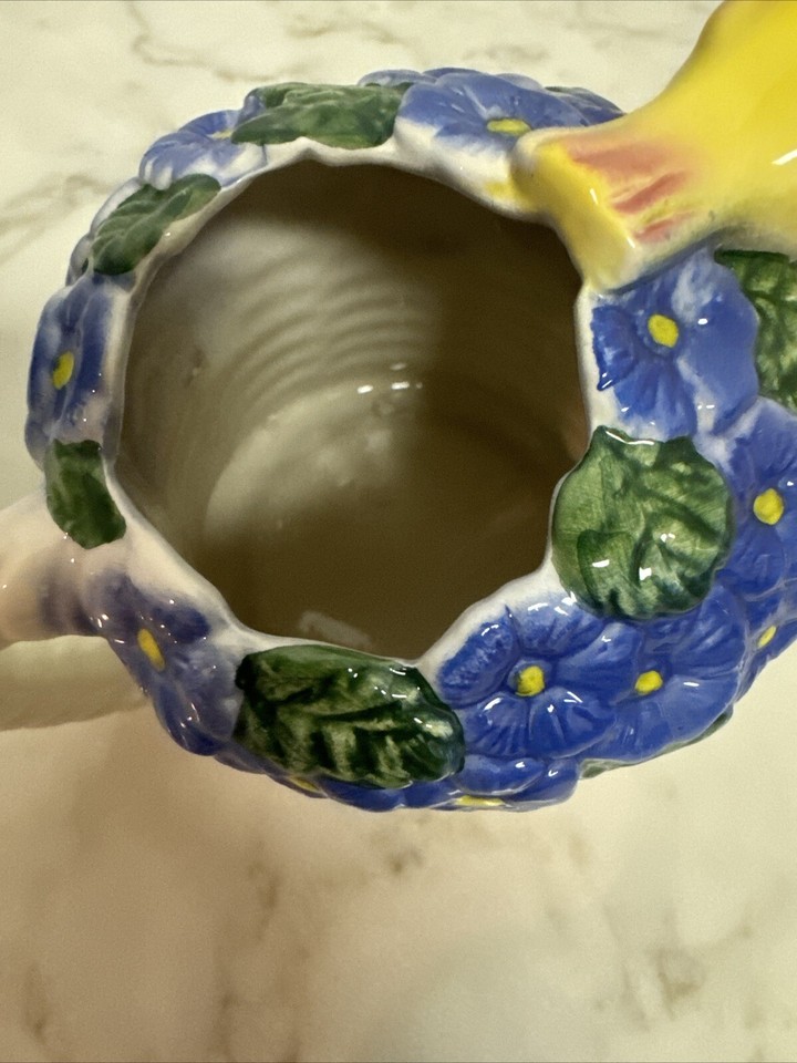Set Of 2 Clay Art Cat In The Primrose Sugar Bowl & Bird Creamer Made In ...