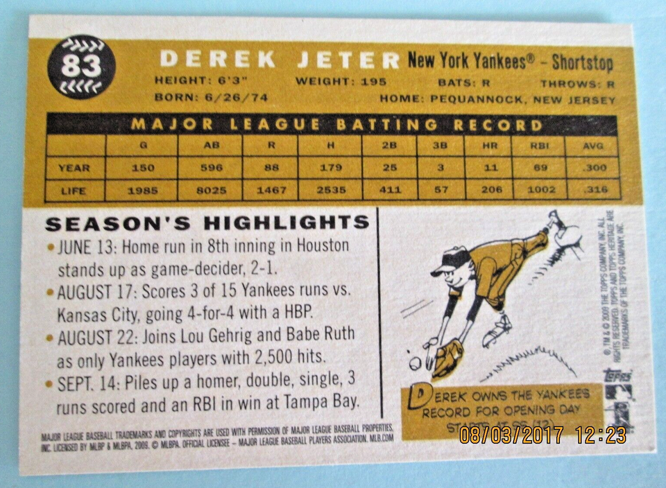 DEREK JETER/2009 TOPPS HERITAGE#83/NYYANKEES/NRMT | eBay