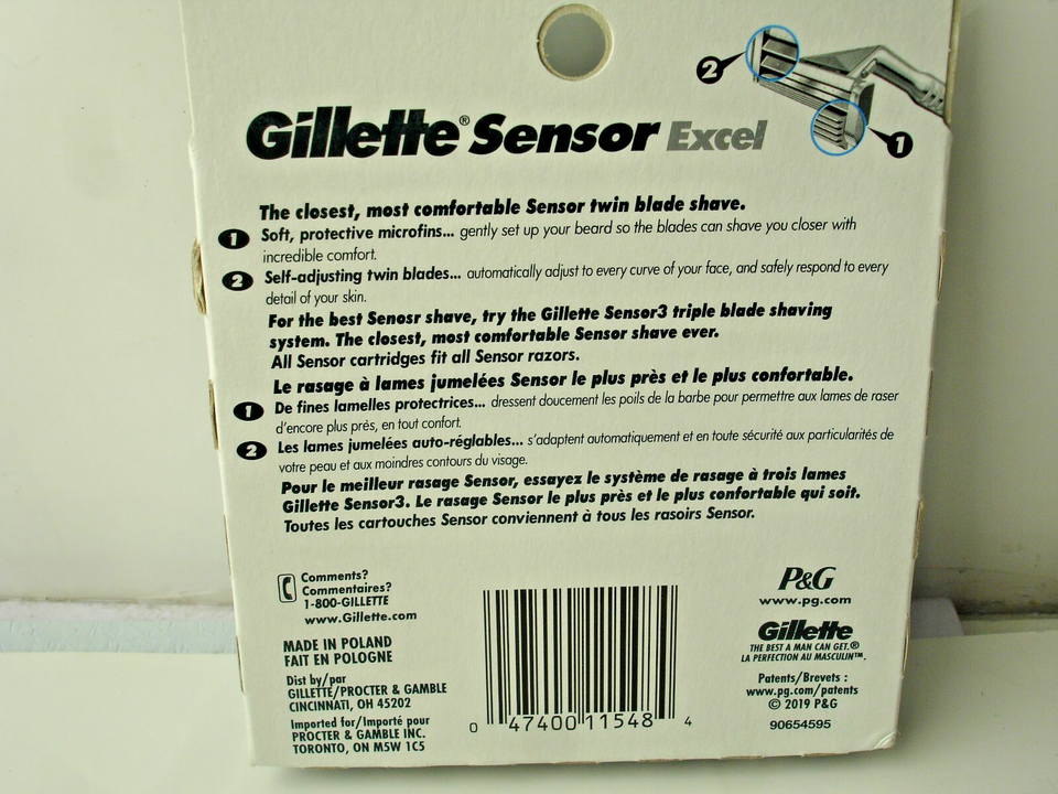 Gillette Sensor Excel 10 Cartridges Chromium Coating Long Lasting Razor ...
