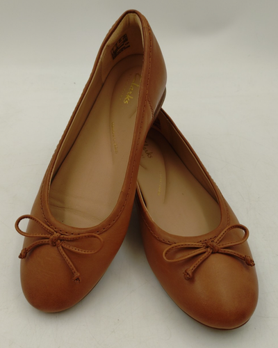 Clarks Signature Ladies Shoes Brown Leather Ballet Flats Slip Ons UK ...