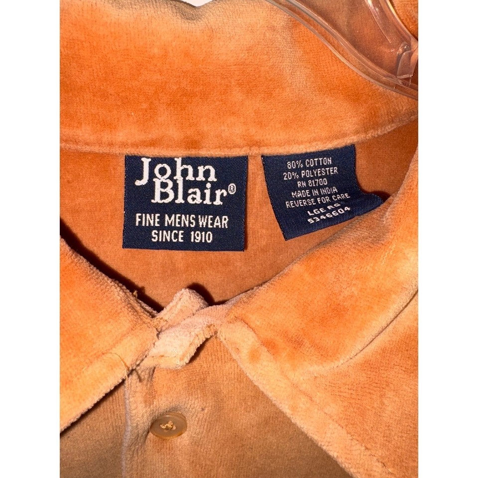 Vtg John Blair Mens L Reg Velour Pullover Tan Gold Long Sleeve Luxe ...