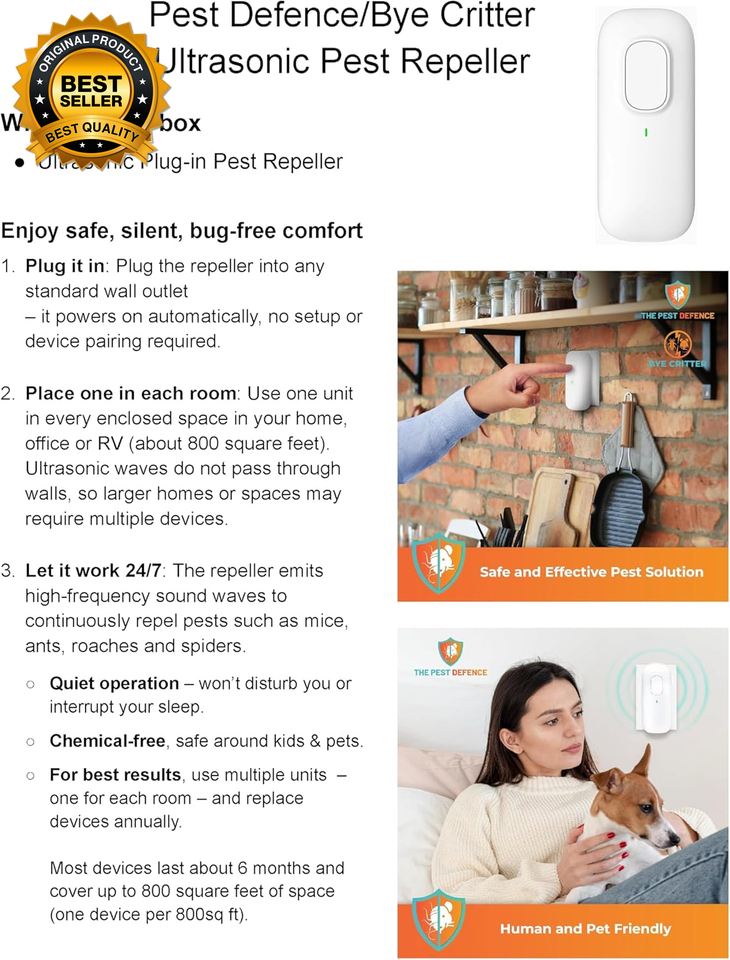 Pest Defence Ultrasonic Pest Repeller Bye Critter Ultrasonic Pest ...