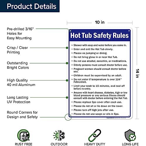 Hot Tub Safety Rules Sign, 10x14 Inches, Rust Free .040 10x14 ...