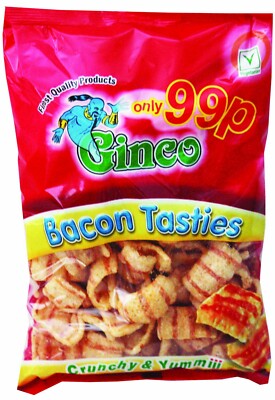 Bacon Flavour Crisps 12 x 90g Big Share Bags - Ginco Bacon Tasties ...