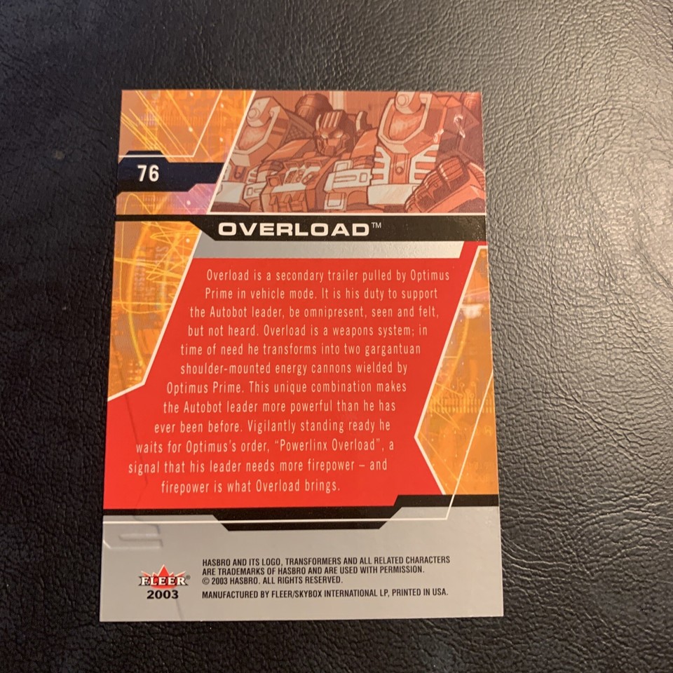 #76 Overload 2003 Fleer Transformers Armada Cb27 Autobot | eBay