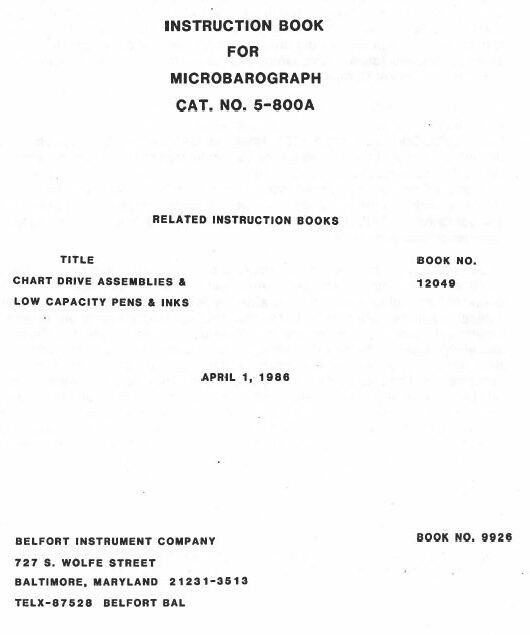 Belfort Microbarograph Barograph User's Manual Instructions 8.5" x11 ...