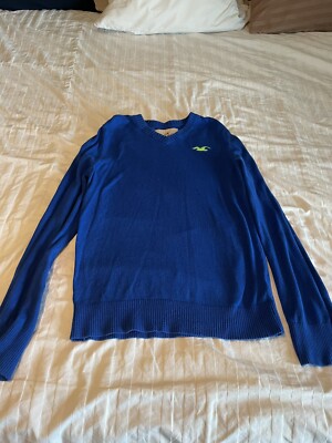 HOLLISTER Blue With Green Bird Sweater Long Sleeve Tight Fit Knit Women ...