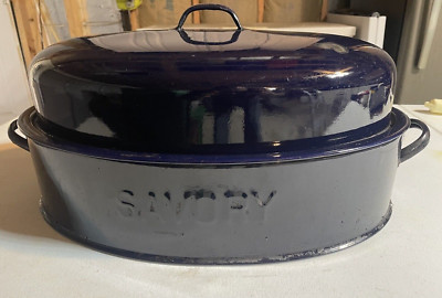 Cobalt Blue, Vintage, Large, Savory Roasting Pan, Enamel Roaster, 17 ...
