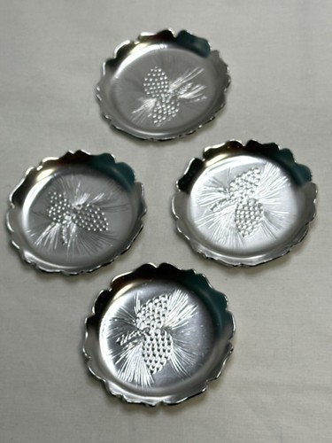 4 Vintage Aluminum Coasters Ashtray Barware Use Pinecones / Grapes ...