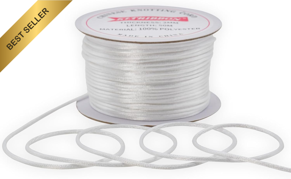 2mm White Satin Rattail Cord 50m Chinese Knotting String Macrame DIY ...