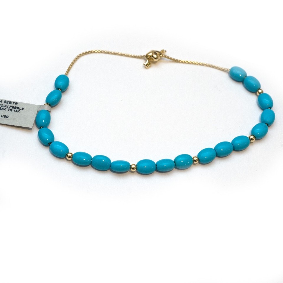 DAVID YURMAN New 8mm Bijoux Pebble Bead Bracelet Turquoise 18K Gold ...