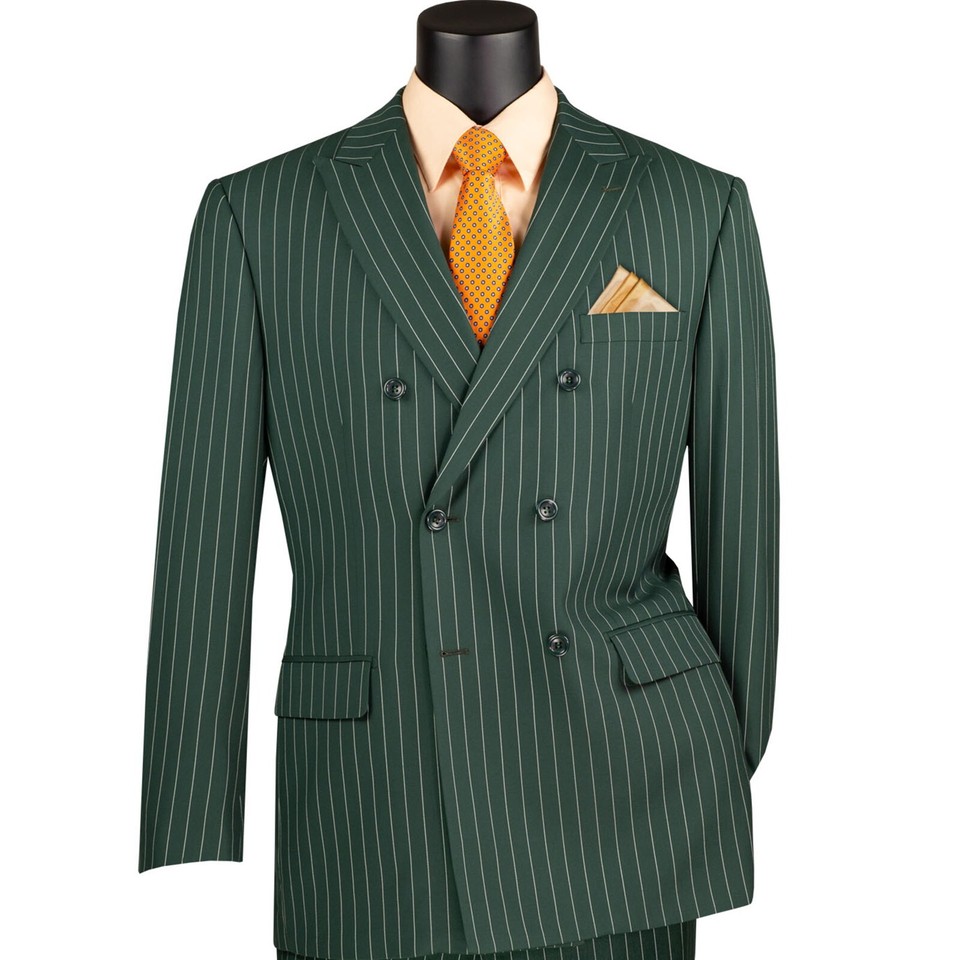 VINCI Men's Pinstripe Double-Breasted 6-Button Suit - 38S-62L, 8 Colors ...