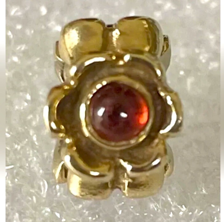 Pandora 14k Solid Gold & Garnet Flower Ribbon Charm # 750343 GR ...