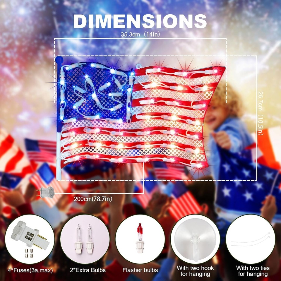 14Inch Patriotic Lighted Window Decoration,American Pride USA Flag ...