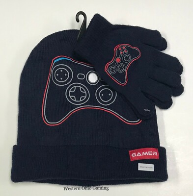 Boy's Video Gamer Beanie Hat Glove Combo NEW Controller Cold Weather ...